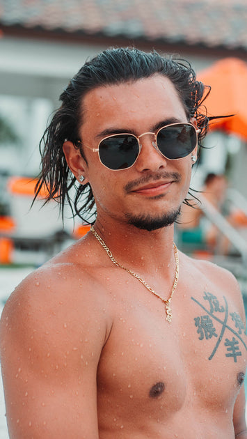 Gold Hexagonal Style Aviators Deep Green Lens – Far Out Sunglasses