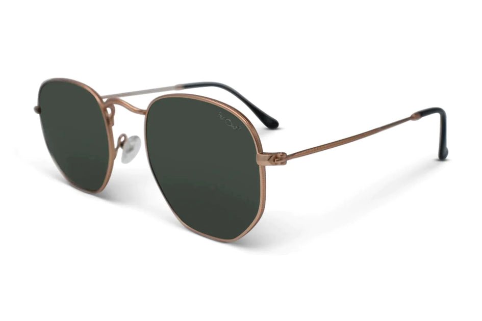 Gold Hexagonal Style Aviators Deep Green Lens – Far Out Sunglasses