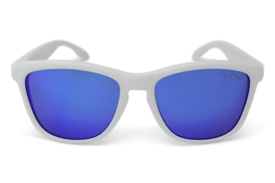 White Sunglasses Blue Lens – Far Out Sunglasses